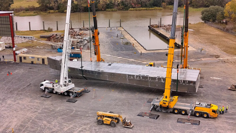 Saronic flips its first Marauder USV hull | WorkBoat