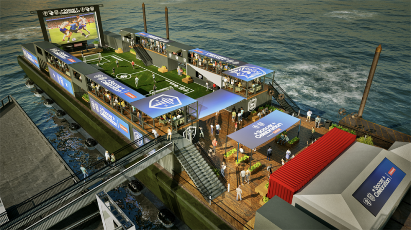Former freight barge transformed into floating World Cup fan zone ...