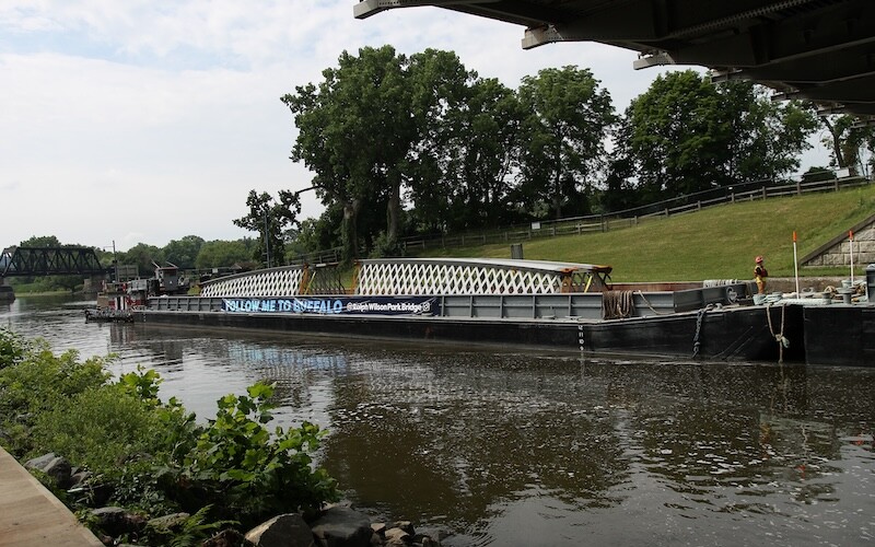 Carver Companies towing pedestrian bridge from Italy along the Erie ...